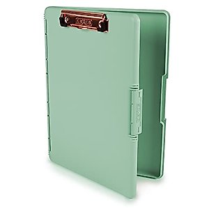 Dexas Slimcase 2 Storage Clipboard with Side Opening, 12.5 x 9.5 inches, Sea Foam Green with Rose Gold Clip 3517R-5503
