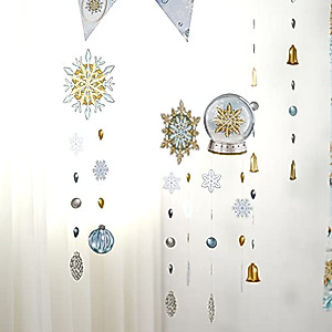 6 pcs Gold Blue White Snowflake Garland for Christmas Decorations Winter Wonderland Birthday Banner Hanging Snow Flake Decor Frozen Backdrop Streamer for Wedding Bridal Baby Shower Party Supplies