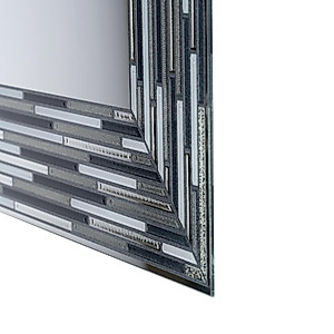 Head West Frameless Reeded Glass Print Gray Modern Wall Mirror - Bathroom Vanity Mirror Decoration with D-Ring Hangers for Vertical & Horizontal Mounting - 24" x 30"