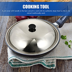 Housoutil Baking Dish Stainless Steel Wok Lid 34cm/ 13. 5inch, Wok Cover with Glass Insert and Knob, Griddle Basting Cover Cooking Pot Lid with Random Style Lid Handle for Asian Cooking