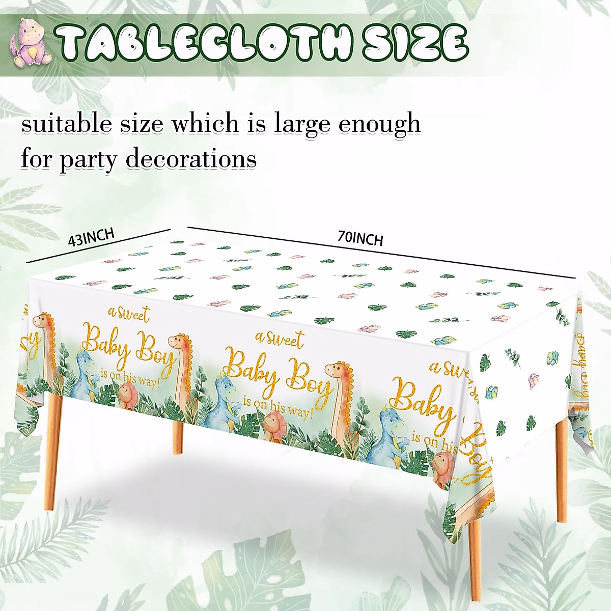 Dinosaur Baby Shower Decorations Tablecloth for Boy - Dino Baby Shower Party Supplies Disposable Waterproof Plastic Table Cover, Dinosaur Theme Baby Boy Table Cloth Decorations 3 Pack (43in x 70in)