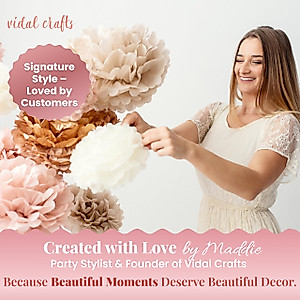 Vidal Crafts 20 PCS Dusty Pink, Rose Gold, Ivory, Pastel Grey, Tissue Paper Pom Poms Kit, 14", 10", 8", 6", Tissue Paper Flowers for Wedding, Birthday, Bridal Shower, Bachelorette, Baby Shower Décor