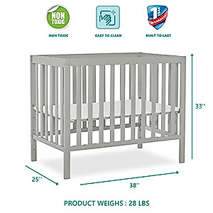 Dream On Me, Edgewood 4-in-1 Convertible Mini Crib, Cool Grey , 40x25x33 Inch (Pack of 1)