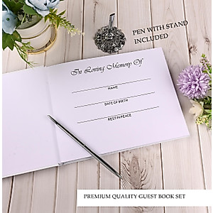 Customoffi Guest Book Set, Funeral Guest Book, Includes: Guestbook with 100 Pages, 60 Memory Cards, Ball Pen+Pen Stand, Table Sign, Card Box, Celebration of Life Guest Book, Memorial Guest Book