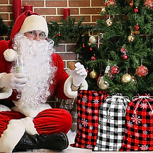 Shappy 10 Pcs Christmas Buffalo Plaid Drawstring Bags Drawstring Gift Bags Large Sacks Xmas Wrapping Bags Cotton Drawstring Bags Sack for Party Favors Candies (Red, Green, Black,12 x 16 Inch)