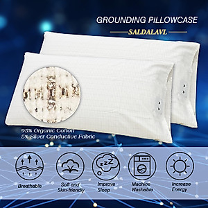 Grounding Pillowcase Queen Conductive Grounding Pillow Cases Organic Cotton Grounding Sheets with 15ft Grounding Cord for Better Sleep Pain Relief Improve Energy (20X30in) 1PC