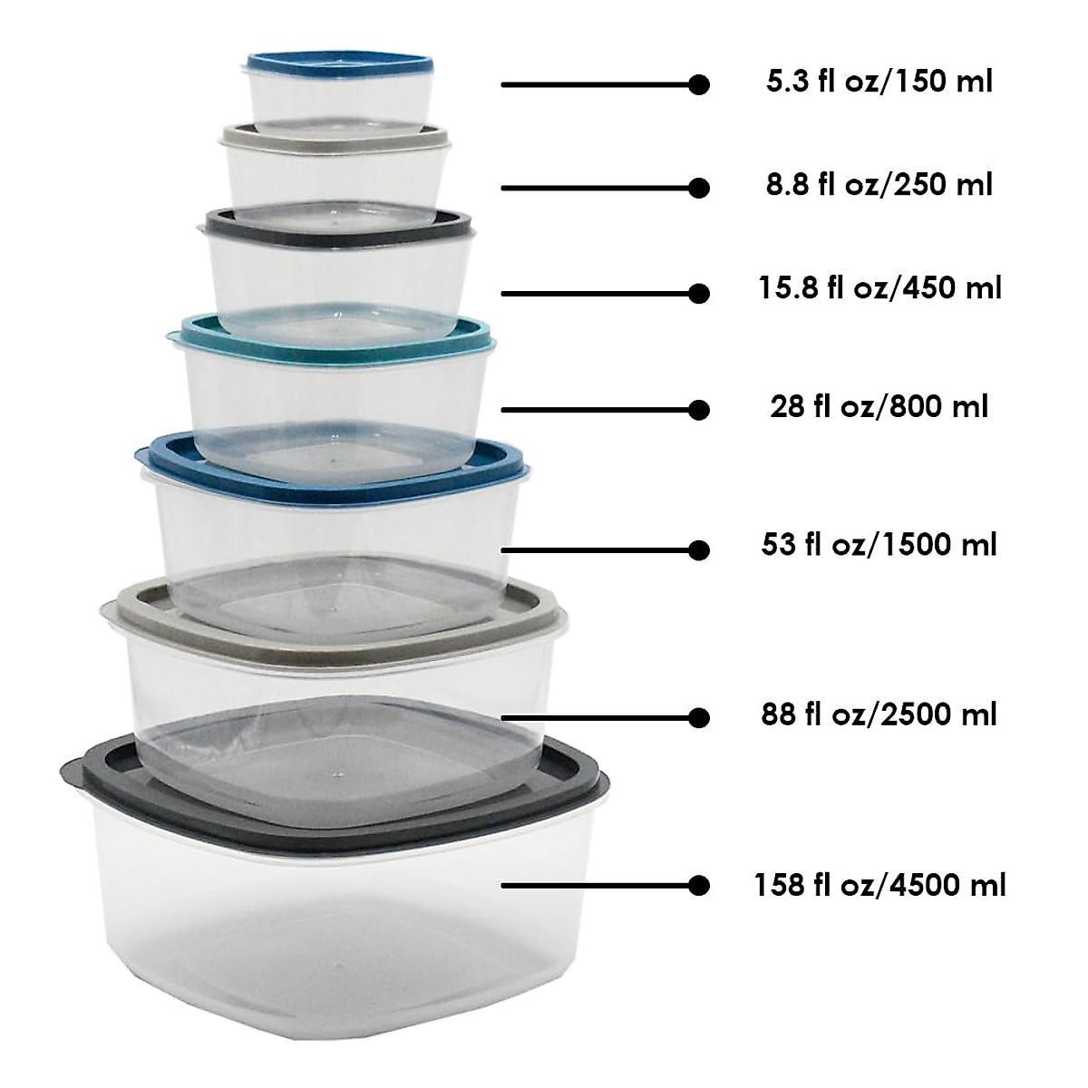 SharpChef 14Pc Square Plastic Food Storage Container Set, Stackable, Nesting, Airtight Leak-proof Lids, Microwavable, Freezer and Dishwasher Safe, Meal Prep, Lunch Bento boxes (Blue Ombre - 1 Pack)