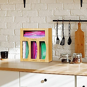 Yiketary Ziplock Bag Storage Organizer for Drawer, Bamboo Kitchen Food Storage Bag, Bamboo Baggie Holder For Gallon, Quart Snack and Sandwich Bag, Bamboo Organizer Compatible With Ziploc