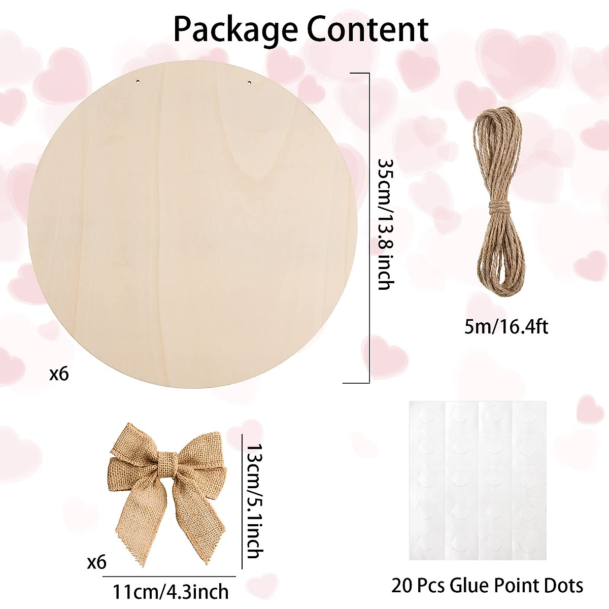 6 Pcs 14 Inch Wood Circles for Crafts Unfinished Wooden Slice Blank Round Wooden Door Hanger Sign Round Wooden Discs with Bows,Twine, Glue Point for DIY Craft Christmas Home Holiday Decor,5 mm Thick