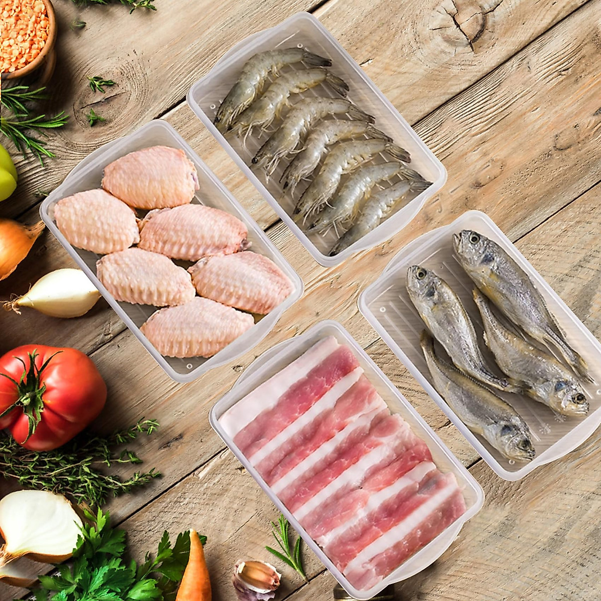 6 Pack Bacon Keeper, Deli Meat Saver for Refrigerator, Container with Airtight Lid, Cold Cuts Cheese Bacon Storage Container for Refrigerator, Lunch Meat Container, 3pcs Serving Tongs