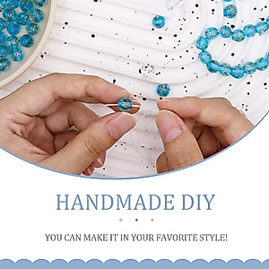 100Pcs Luminous Glass Beads Sky Blue 8mm Round Beads Glow Crystal Loose Beads with Rope for DIY Craft Bracelet Jewelry