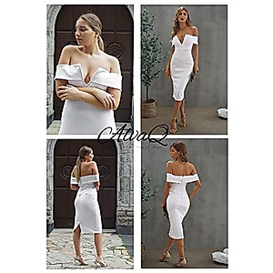 AlvaQ Women Off The Shoulder Evening Bodycon Club Midi Dress XX-Large White