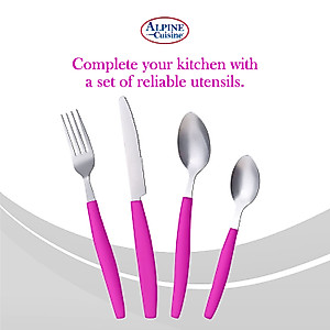 ALPINE CUISINE Flatware Set 16 Piece Service for 4, Stainless Steel Flatware Cutlery Set Includes Dinner Knives/Forks/Spoons - Great for Camping or College Dorms - Dishwasher Safe - Pink