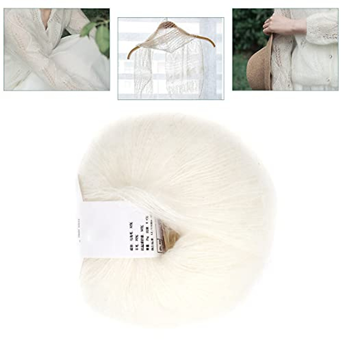Soft Mohair Wool Knitting Yarn Lightweight Hand Knitwear Yarn DIY Shawl Scarf Crochet Thread(White)