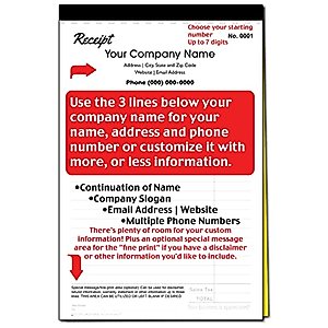 Custom Duplicate Receipt Books with Your Company Name. 2 Books (100 Sets) Numbered.