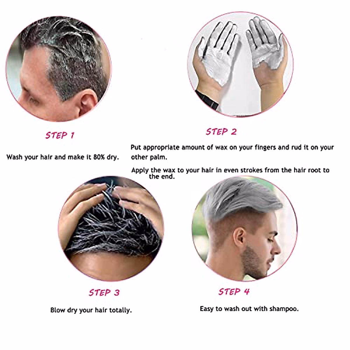 Hair Color Wax, Instant White Hair Wax 4.23 oz, Unisex Natural Hairstyle Pomade Cream, Temporary Hair Pomades for for Party, Cosplay, Halloween