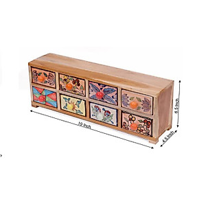 Tyagi-Export -8 Drawer Wide Ceramic Organizer Storage Cabinet Chest of Drawers Unique Pottery Wooden Drawer Box Drawers 10.5 x 3 x 7 Inch