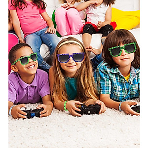 Flutesan Pixel Sunglasses Miner Party Favors Pixel Party Favors Glasses for Kids Adults Birthday Party Pixelated Game Party Supplies(12 Pair)