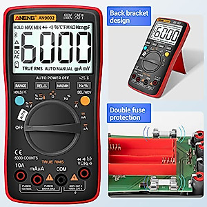 ANENG Bluetooth Multimeter Digital Tester Auto-ranging TRMS 6000 Counts Ohmmeter for AC/DC Voltage,Current,Resistance,Continuity,Capacitance,Diodes,Temperature Meansurement,Volt Meter for Automotive