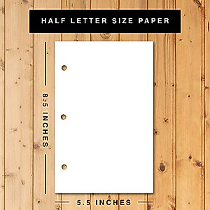 3 Hole Punch Half Letter Paper, Bright White Sheets, For 3 Ring Binders and Clipboards | 8.5 x 5.5 Inches | 24lb Bond, 60lb Text, 90 GSM | 250 Papers Per Pack