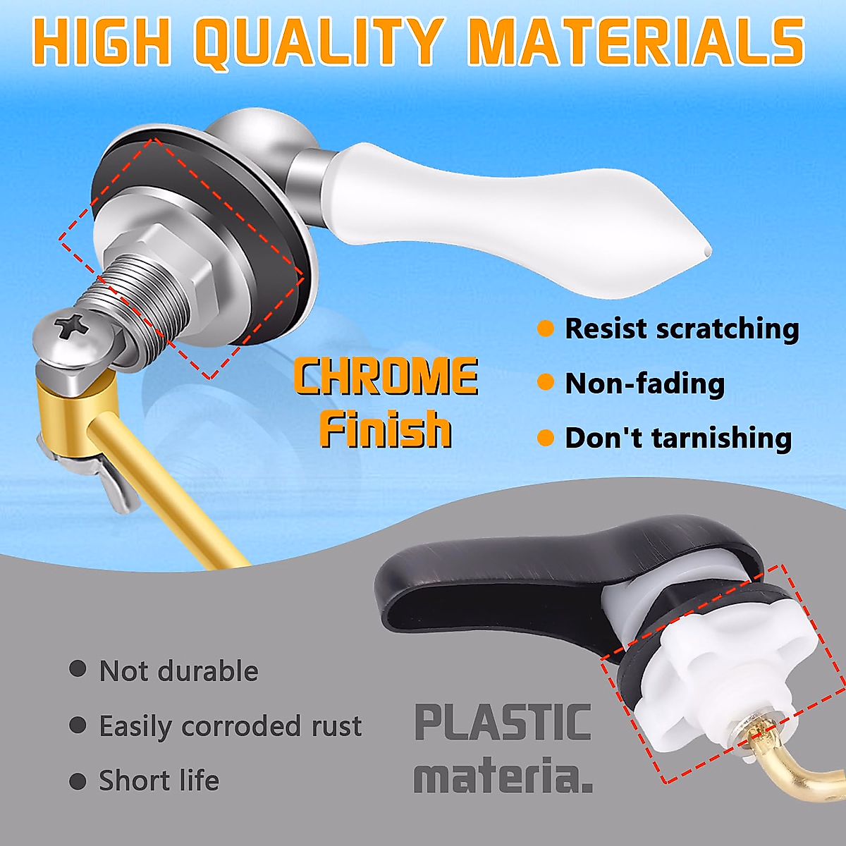 Boltigen Universal Front Mount Toilet Handle, Toilet Trip Lever Handle Replacement with Stainless Steel Flapper Chain, White Toilet Tank Flush Handle Lever