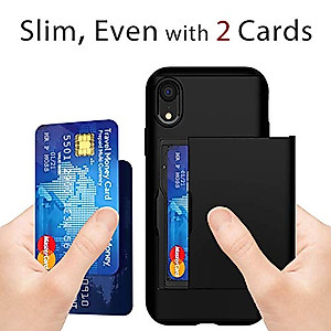SUPBEC iPhone XR Case with Card Holder and[ Screen Protector Tempered Glass x2Pack] i Phone xr Wallet Case Cover with Shockproof Silicone TPU + Anti-Scratch Hard PC - Full Protective (Black)