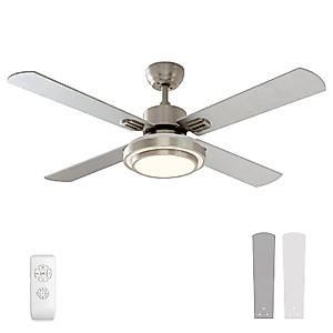 warmiplanet Ceiling Fan with Lights Remote Control, 52 Inch, Brushed Nickel Motor (4-Blades)