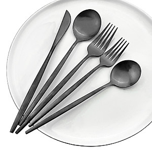 JANKNG Salad Dessert Forks Set of 6, Dessert Forks Set Table Forks Flatware 18/0 Stainless Steel Matte Polishing 7.48-Inch Silverware (Black, 6pcs)