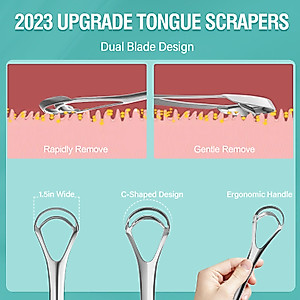 RONAVO Tongue Scraper for Adult with Thick Tongue Coating, Dual Scraping Head Design for Deep Clean, Stainless Steel Tongue Cleaner, Bad Breath Gone, Help Improve Oral Hygiene