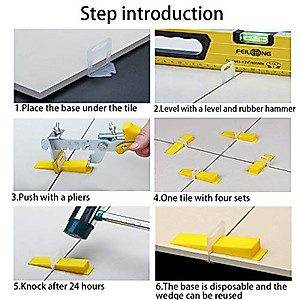 Tile Leveling System Tiles Leveler Spacers - Lippage free tile and stone installation for PRO and DIY - 300-Piece Leveling Spacer Clips Plus 100-Piece Reusable Wedges (1/16 Inch)
