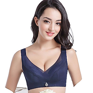 Women Bra,JFLYOU New Ladies Large Underwear Bra Ultra-Thin Spongeless Ring-Free Gather Bra(Blue,85D)