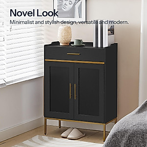 HOOBRO Shoe Storage Cabinet, Narrow Shoe Cabinet, Shoe Cabinet Storage for Entryway, Freestanding Shoe Organizer Cabinet, Shoe Rack Cabinet with Adjustable Shelves, Gold and Black DB14SC01