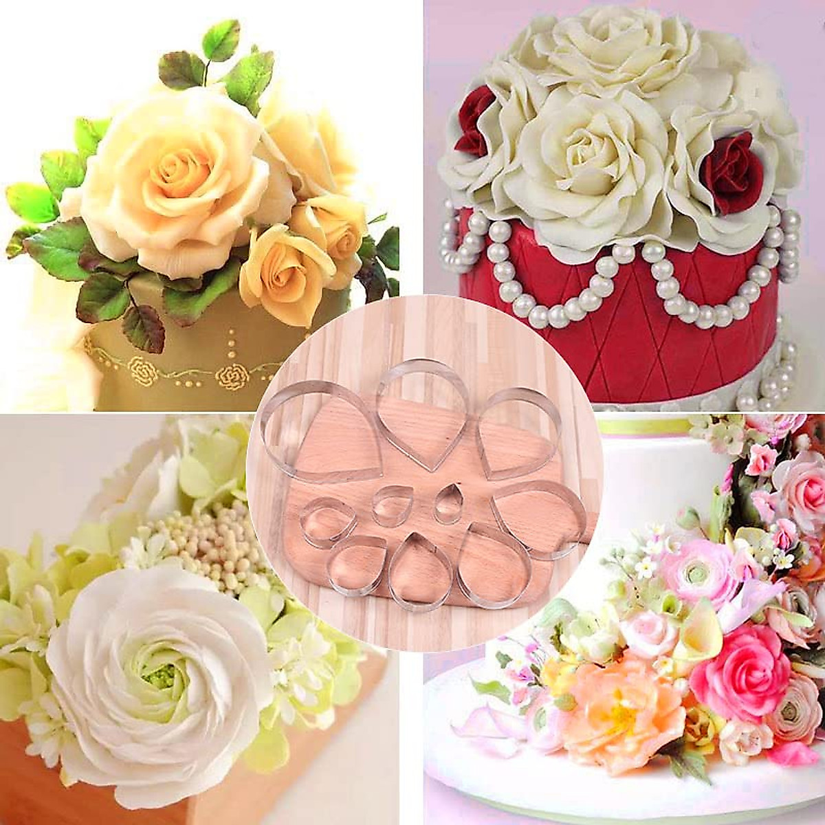 OTATEAN Cookie Cutters Food-Grade Stainless Steel Leaves Cookie Cutters Tear Shape Mold Pastry Baking Mould Raindrop Shape Cutter Set for Sugar, Cake, Pies, Snacks, Donuts, Bread Decoration (10 sets)