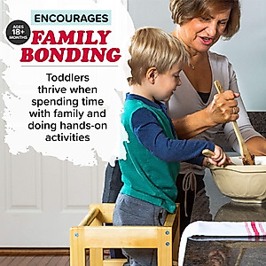 Play Platoon Toddler Kitchen Stool - Light Wood Wooden Step Stool Tower for Kids Kitchen Counter Learning, Standing Tower for Kitchen Counter, 3 Heights Adjustable Solid Wood, Non-Slip Mat for Safety