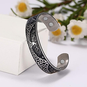 LUSSO Stainless Steel Bracelet Yggdrasil World Tree of Life Bracelet Viking Celtic Knot Cuff Bangle for Women Men (Vintage Silver)