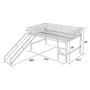 DHP Junior Twin Metal Loft Bed with Slide, Multifunctional Design, Silver with Blue Slide