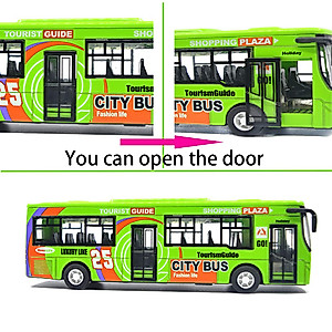 Ailejia City Bus Toy Die Cast Pull Back Buses Vehicles Mini Car Diecast Model Car Toys Lights and Music (Green)