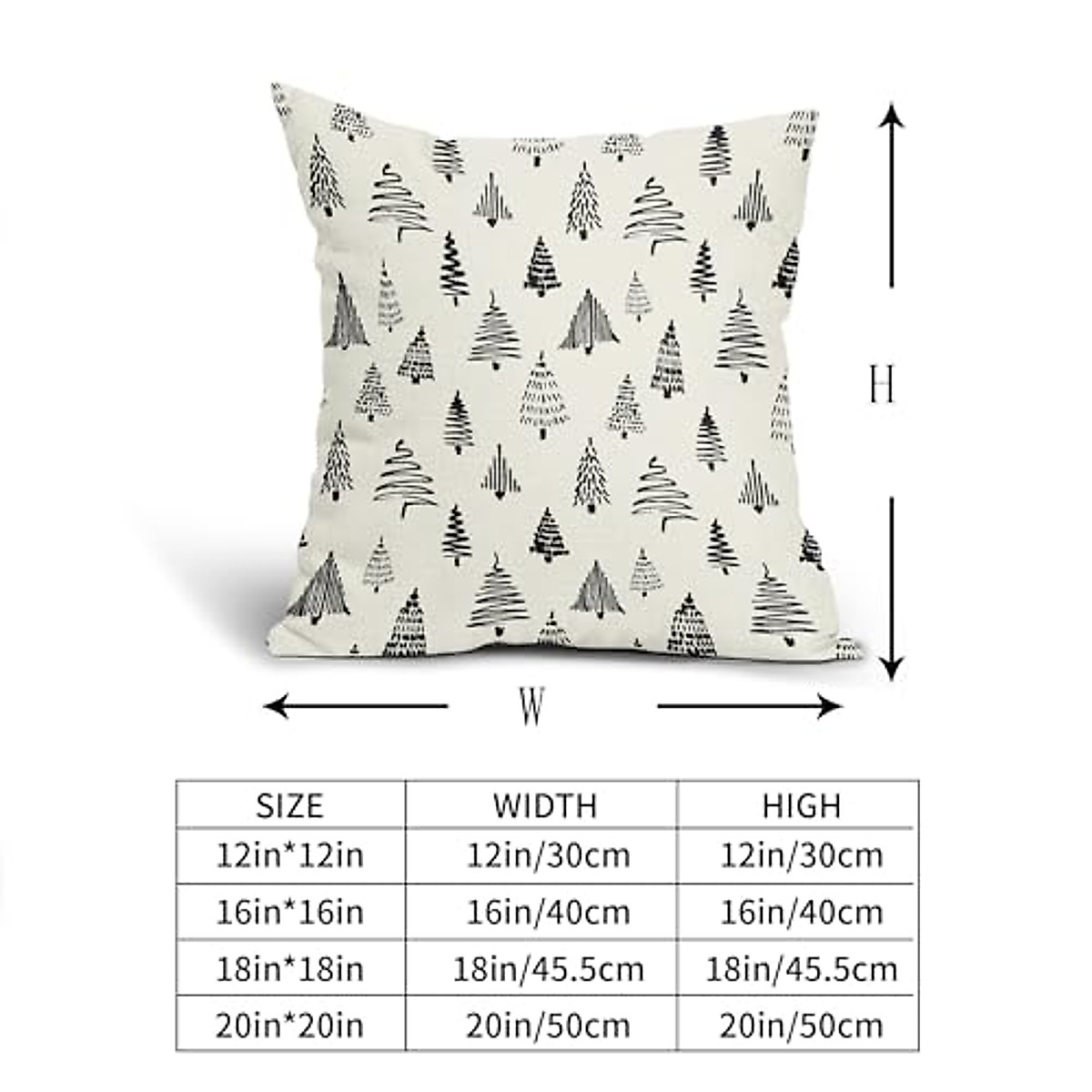 Pine Trees Christmas Pillow Covers 18X18 Inch Black Christmas Tree White Decorative Square Pillow Cases Set of 2 Xmas Cotton Linen Cushion Case Holiday Winter Home Decor For Sofa Room Porch Outdoor