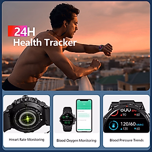 Military Smart Watch for Men Outdoor Rugged Tactical Smartwatch Bluetooth Answer Make Calls 1.32'' HD Fitness Tracker Watch Heart Rate Monitor Sleep Tracker Pedometer for iPhone Android Phones