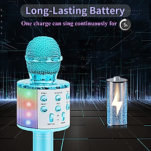 Alversun Karaoke Microphone for Kids Bluetooth Karaoke Kids Microphone Wireless Portable Handheld Singing Karaoke Machine Speaker 5 6 7 8 9 Years Old Toys Gift for Girls Boy (1 Pack, Blue)