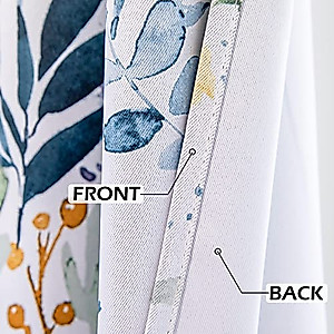 MYSKY HOME Floral Blackout Curtains 63 Inch Long Living Room Bedroom Curtains Thermal Insulated Curtains Room Darkening Curtains Printed Flower Leaf Window Treatments, 2 Panels, Yellow and Blue