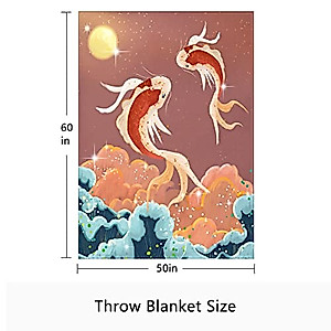 Japanese Wave Koi Fish Throw Blanket Animal Sun Flannel Blanket Utra Soft Breathable Lightweight Blanket for Couch Bed Sofa Office Room