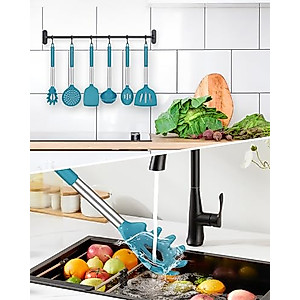 Silicone Cooking Utensil Set, 8Pcs Non-stick Cookware with Stainless Steel Handle, BPA Free Heat Resistant Kitchen Tools with Spatulas, Turners, Spoons, Skimmer and Pasta Fork