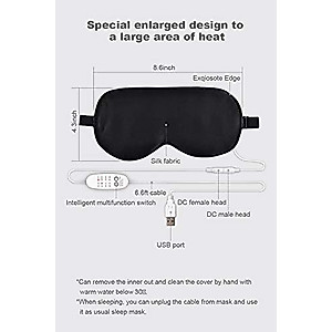 Emacombo Heated Eye Mask Reusable USB Silk Steaming Eye Mask with Temperature/Timer Control for Sleeping Eye Puffiness, Dry Eye, Tired Eyes, Blepharitis, Styes and Eye Bag