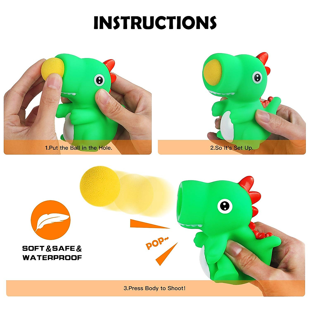 KUARLUBI Shoot Ball Toys -Dinosaur Pig Toys Foam Ball Popper Guns, Toy Guns for Kids 4pk with 16 Foam Ball for Boys Girls Birthday Gifts