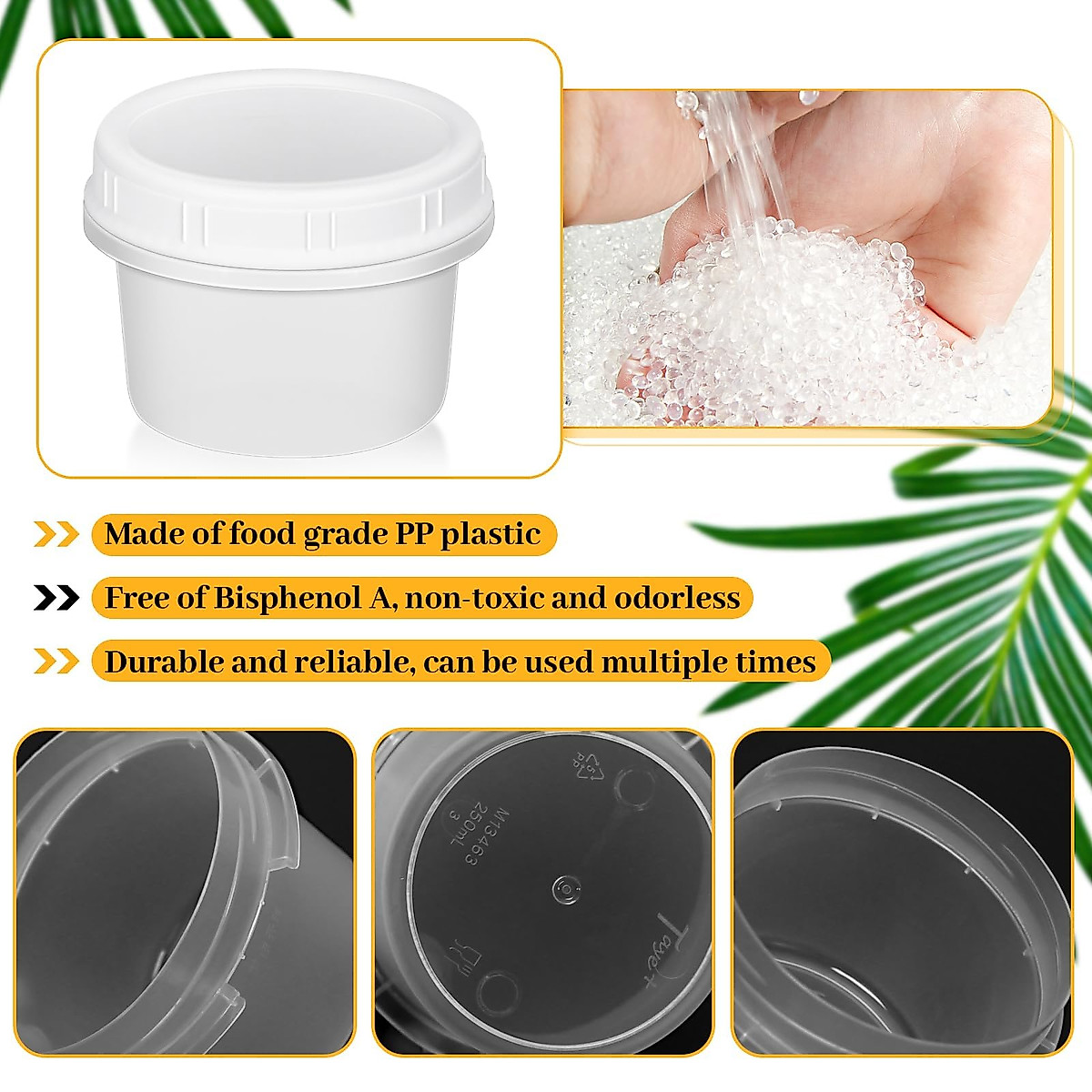 ISUSSER 10 Pack 8oz Reusable Small Plastic Containers with Screw Lids, Small Food Storage Freezer Containers, Deli Containers Stackable Food Storage Jars, Sauce Condiment Jars Lunch Box Accessories