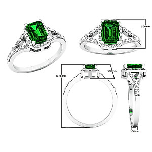 Dazzlingrock Collection 7x5mm Emerald Shape Lab Created Emerald & White Diamond Split Shank Engagement Ring for Women in 925 Sterling Silver Size 5