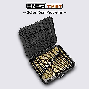 ENERTWIST Titanium Drill Bit Kit Set for Metal and Wood 230-Piece - Coated HSS Conventional 118 Deg Tip from 3/64inch up to 1/2 Inch, ET-DBA-230A
