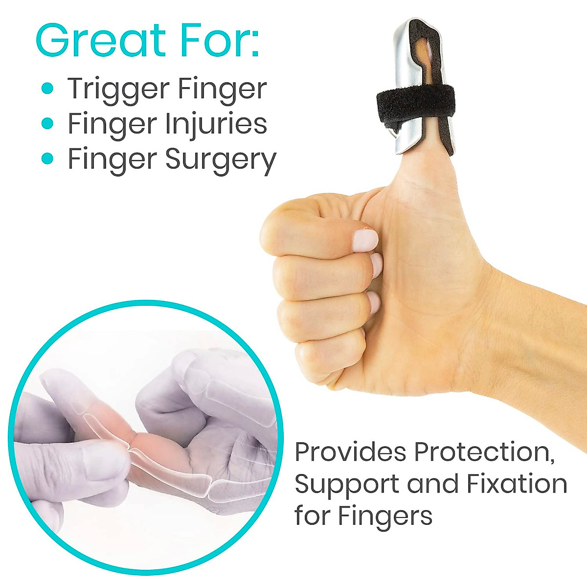 Vive Finger Splints - Mallet Brace For Trigger, Middle, Pinky, Ring, Dislocated Thumb Support - Metal Aluminum Immobilizer with Foam (3 Count (Pack of 1))