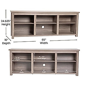 Flash Furniture Kilead Farmhouse TV Stand for up to 80" TVs-65 Engineered Wood Framed Media Console with Open Storage, 65", Gray Wash Oak